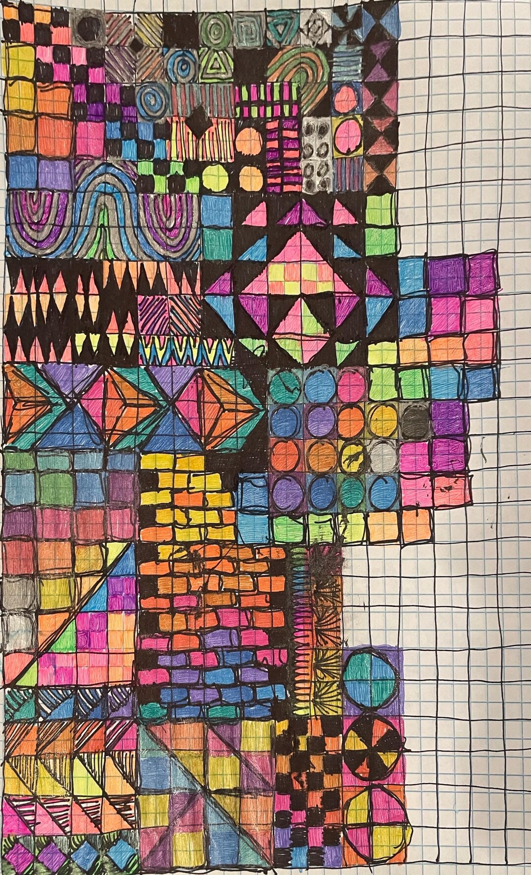Hand Drawn Full Color Graph Paper Doodle Art, Pen and Paper (digital ...