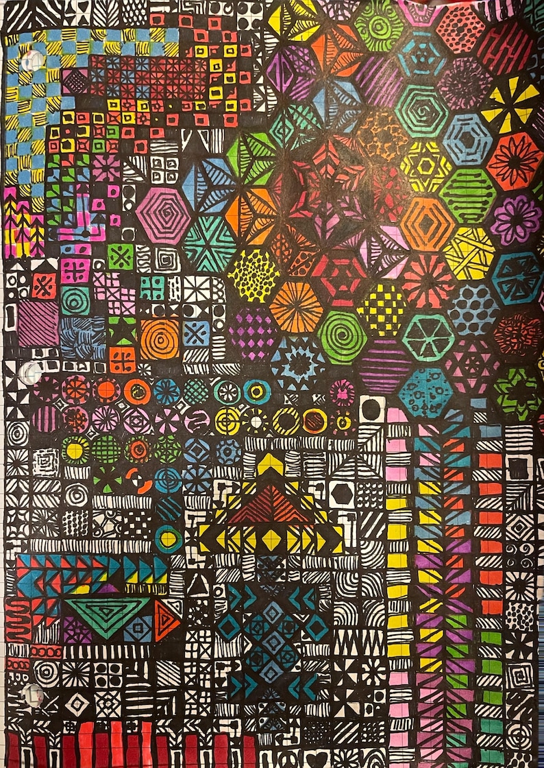Hand Drawn Full Color Graph Paper Doodle Art, Pen and Paper (digital ...