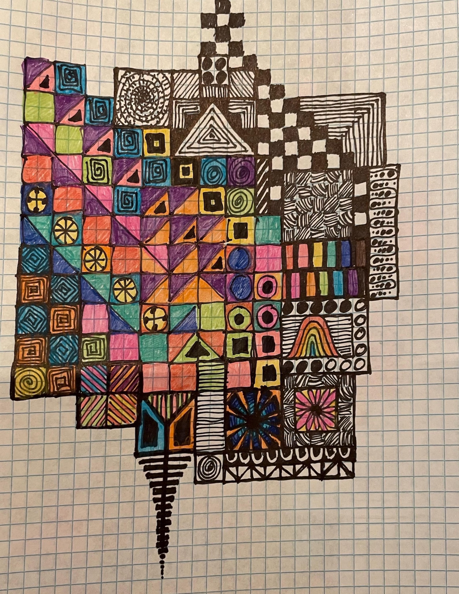 Hand Drawn Full Color Graph Paper Doodle Art, Pen and Paper (digital ...