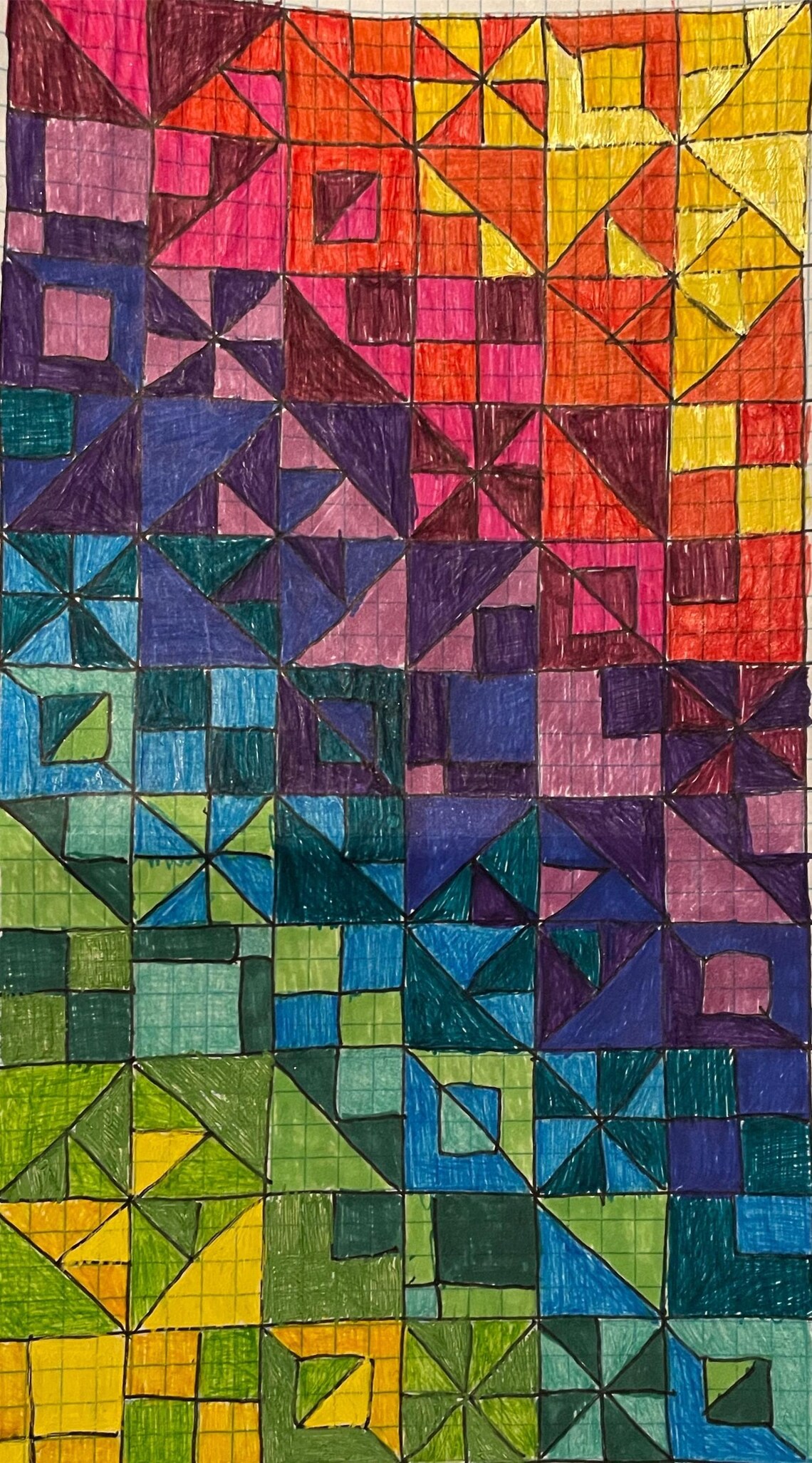 Hand Drawn Full Color Graph Paper Doodle Art, Pen and Paper (digital ...