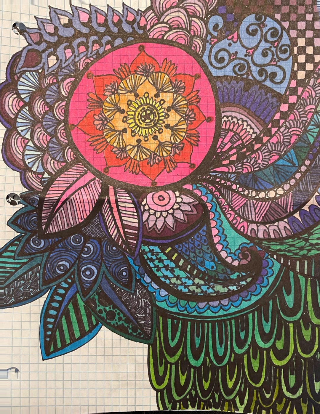 Hand Drawn Full Color Graph Paper Doodle Art, Pen and Paper (digital ...