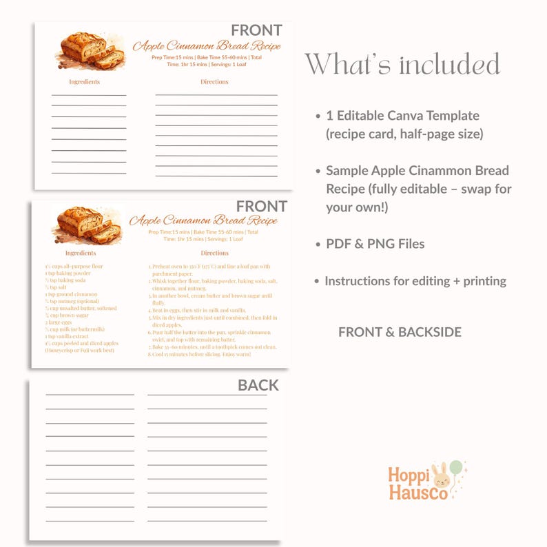 Apple Cinnamon Bread Recipe Card Template: Editable Fall Printable ...