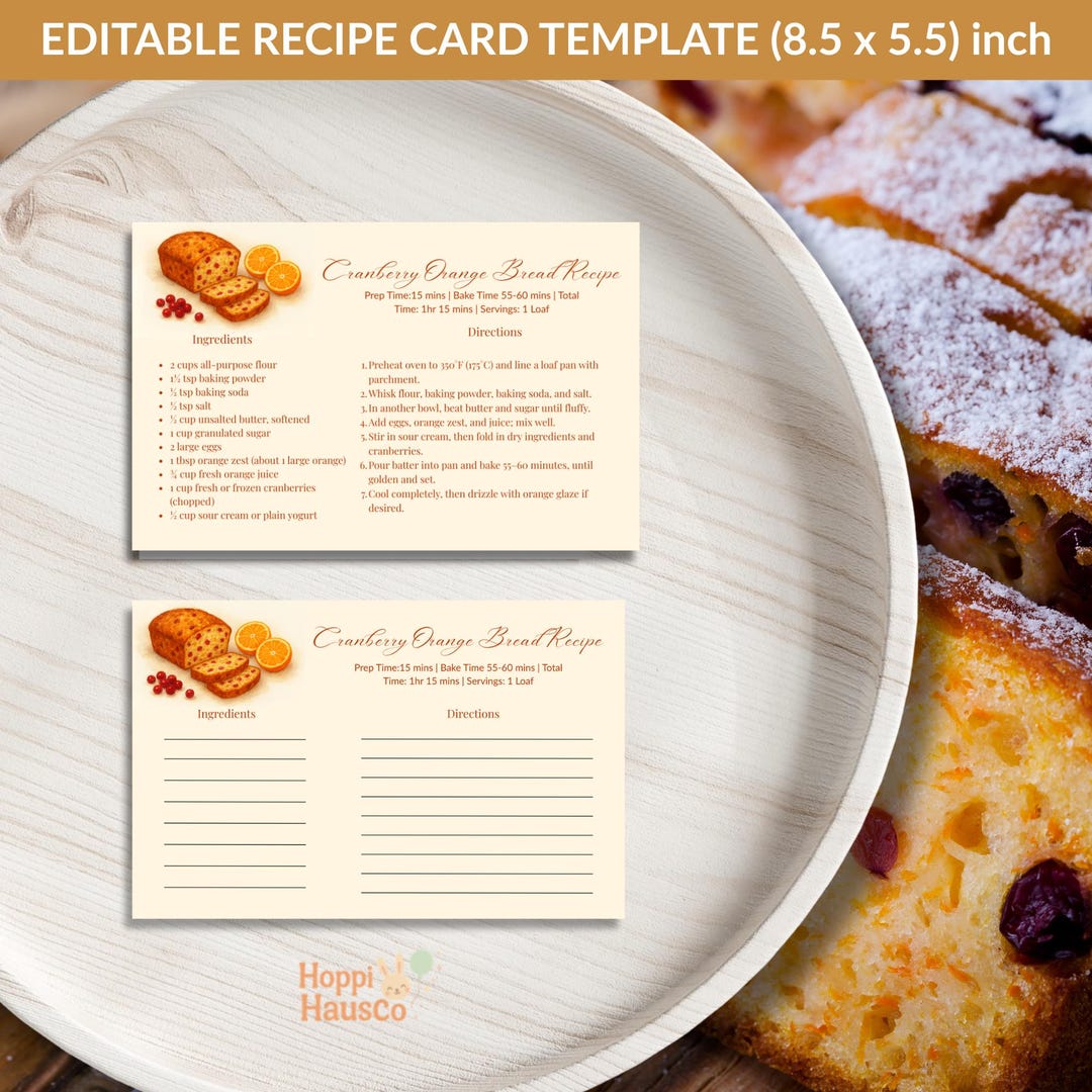 Cranberry Orange Bread Recipe Card Template: Editable Fall Printable ...