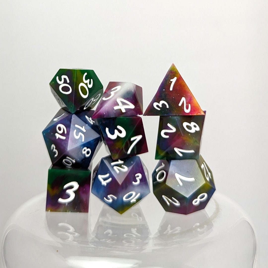 Rainbow Shadow | Nine Dice Sharp Edged DND Set | DND | Rainbow Dice ...