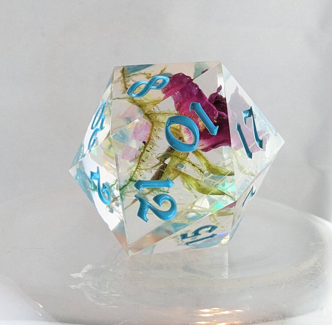 Real Tiny Pink Rose Large Chonky 20 Sided Sharp Edge Dice Chonk Rose ...