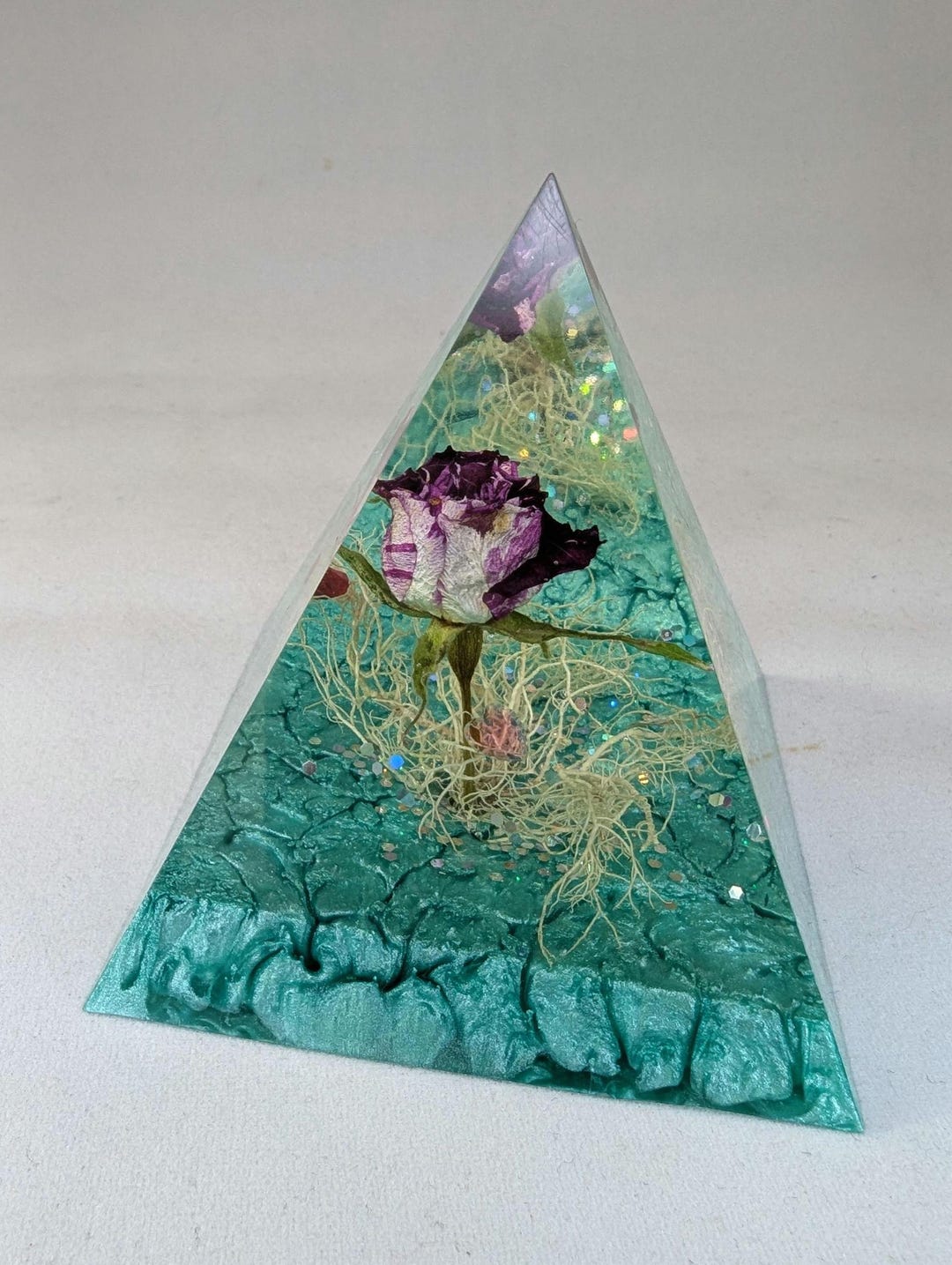 Single Rose Pyramid | Real Rose and Lichen | Pyramid | Teal | Lichen ...