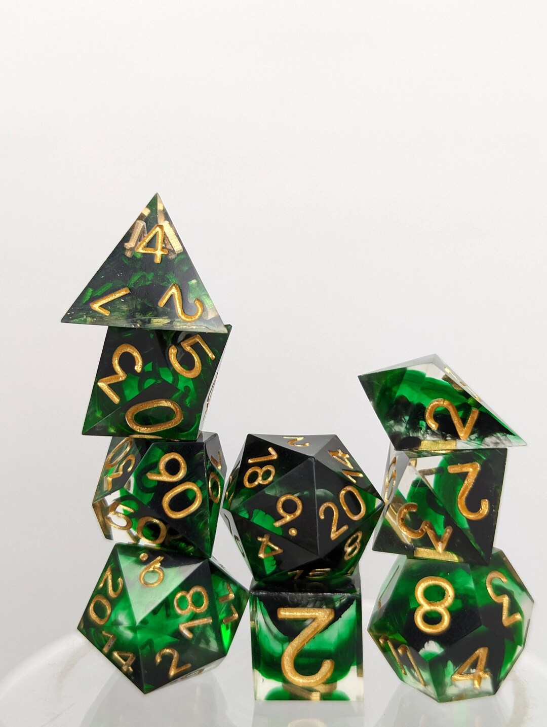 Green Elixir | Nine Dice Sharp Edged DND Set | DND | Green Dice | Gold ...