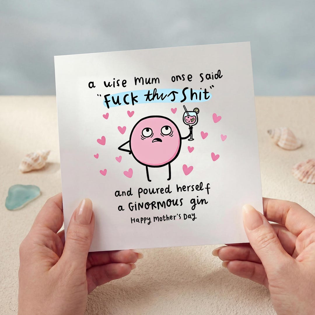Funny Mother's Day Card With Gin Cartoon Pink Circle Character, Rude ...