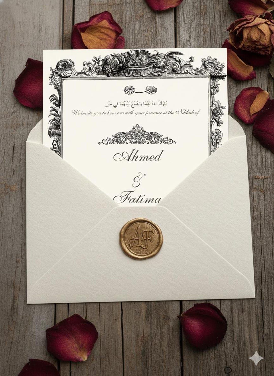 Vintage Islamic Nikkah Wedding Invitation Template | Vintage Muslim ...