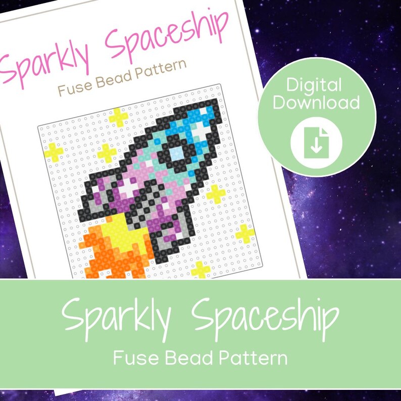 Space Fuse Bead Templates: Sparkly Alien and Spaceship (PDF Download ...