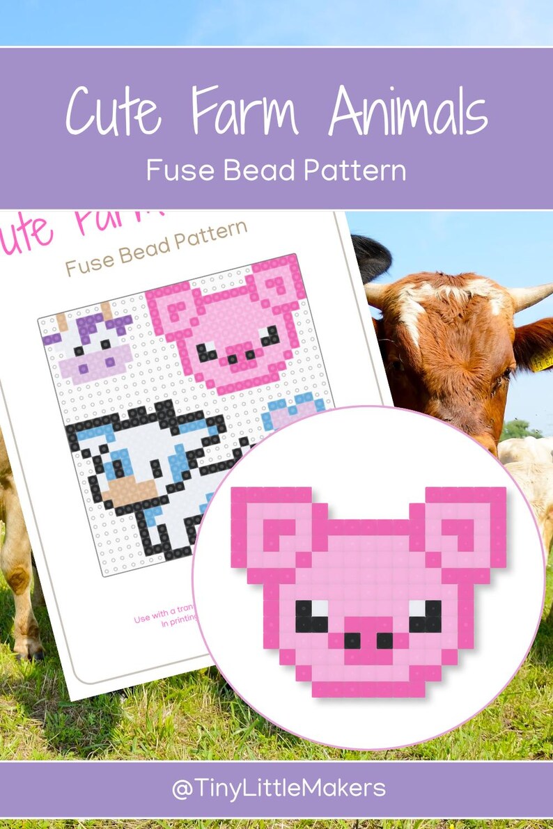 Farm Animals Fuse Bead Template: Cow & Pig Pixel Art (PDF Pattern) - Etsy