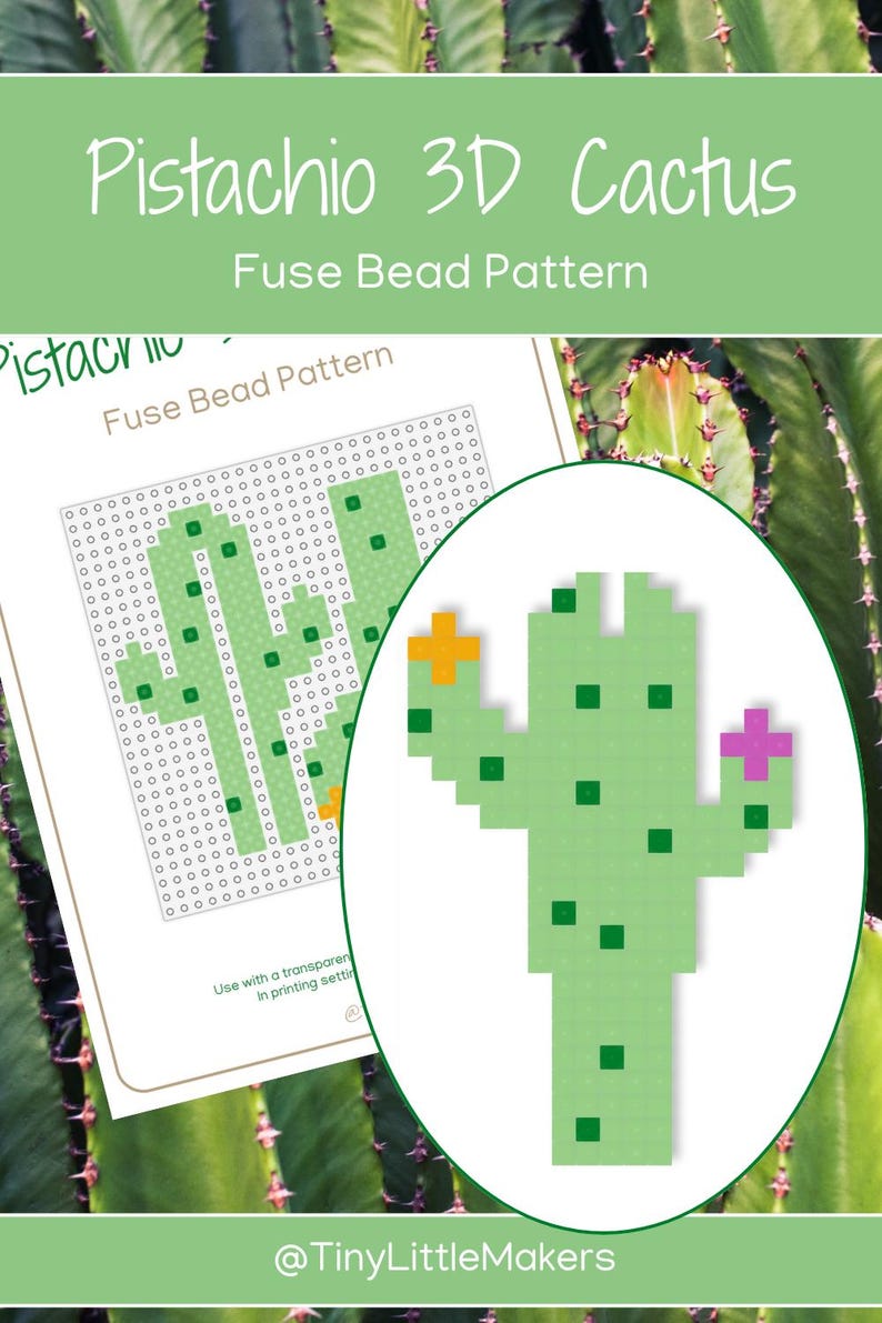 Pistachio Cactus Fuse Bead Template: 3D Perler Pixel Art (PDF Pattern ...