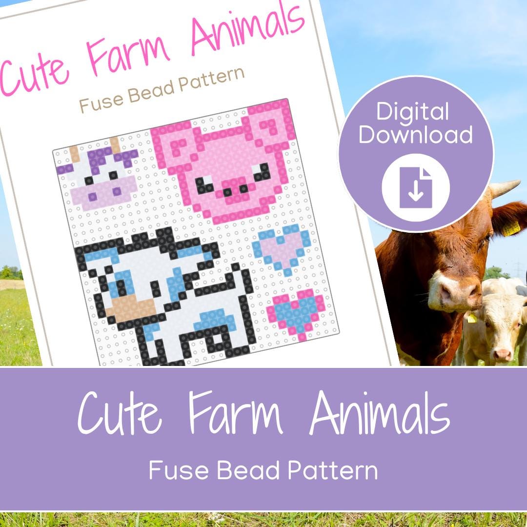 Farm Animals Fuse Bead Template: Cow & Pig Pixel Art (PDF Pattern) - Etsy