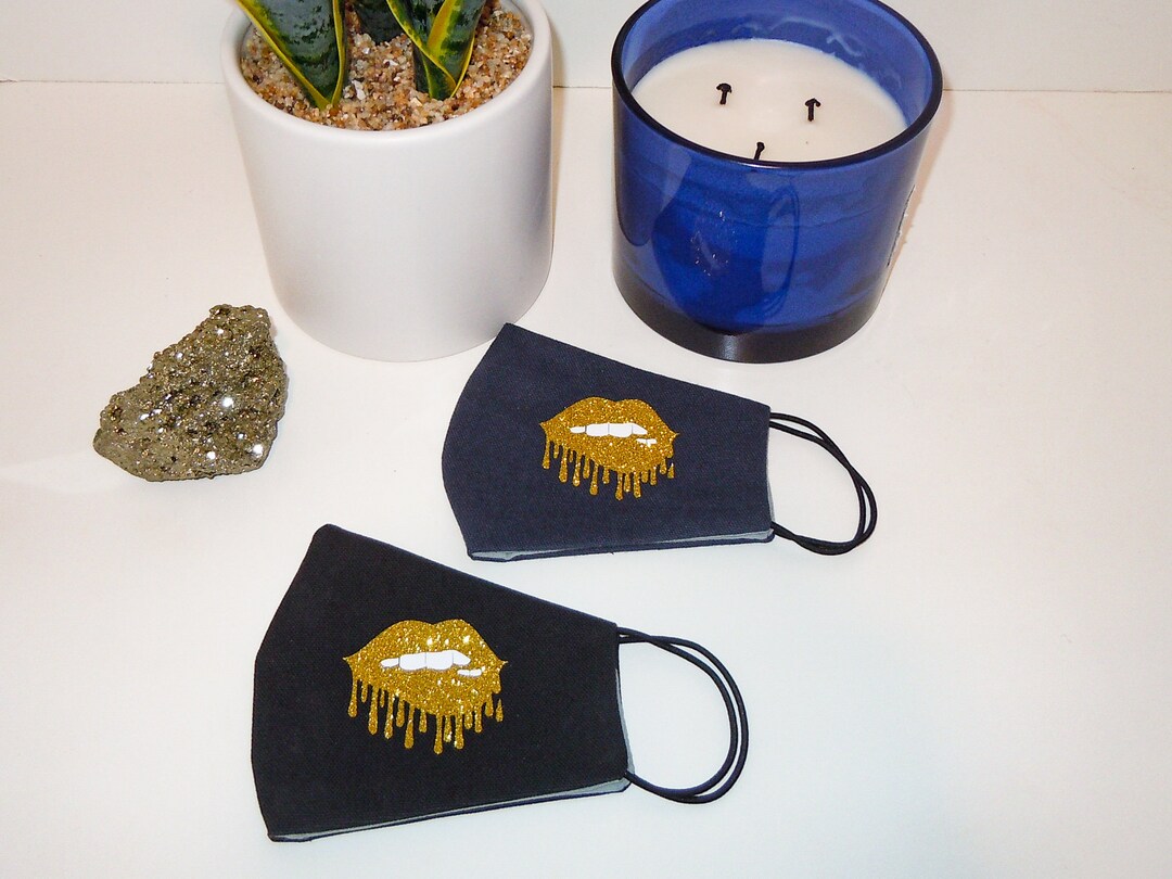 Gold Font Face Mask Lips Face Mask Custom Gold Glitter Face Mask ...