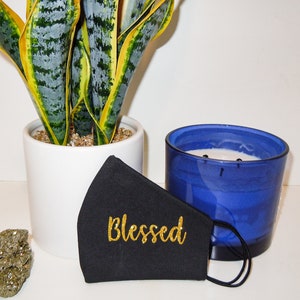 Gold Font Face Mask | Blessed Face Mask | Custom Gold Glitter Face Mask ...