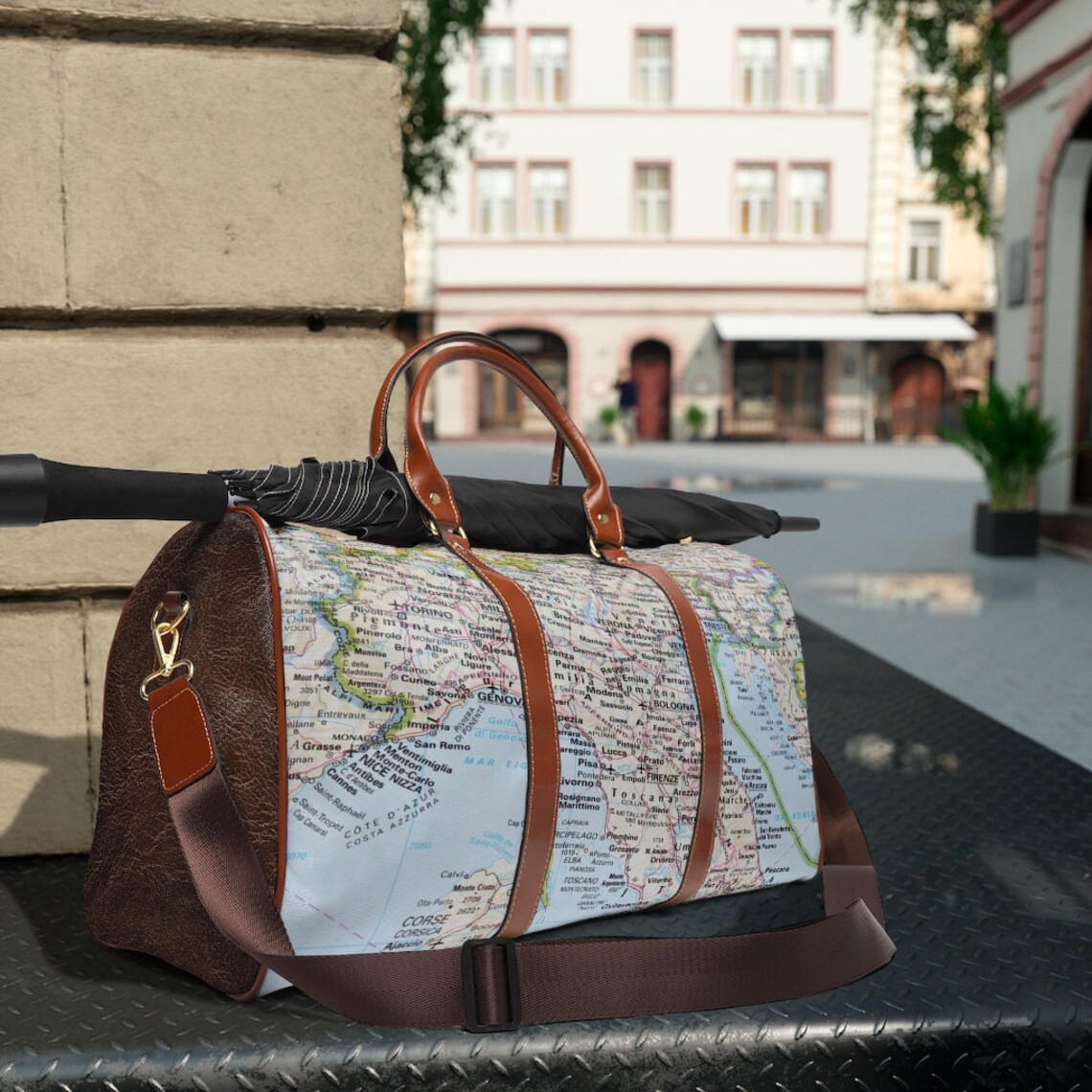 Waterproof Travel Bag: Italy Map Print, PU Leather Luggage - Etsy