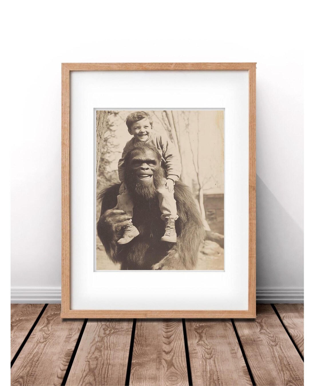 Bigfoot Vintage Art Print: Sasquatch Piggyback Design (8x10" for 11x14 ...