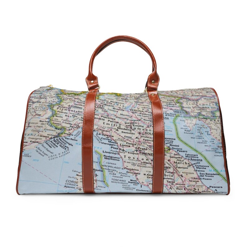 Waterproof Travel Bag: Italy Map Print, PU Leather Luggage - Etsy