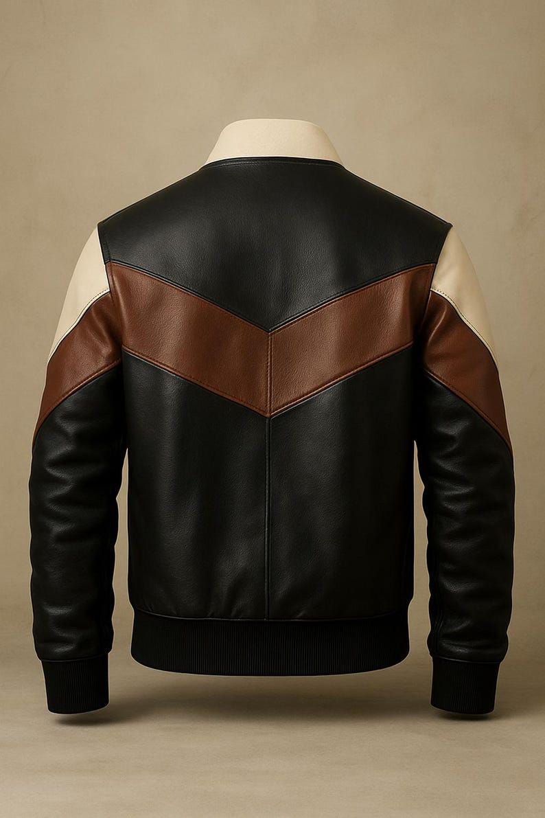 Men’s Color Block Leather Jacket – Black, Brown & Beige Bomber Style ...
