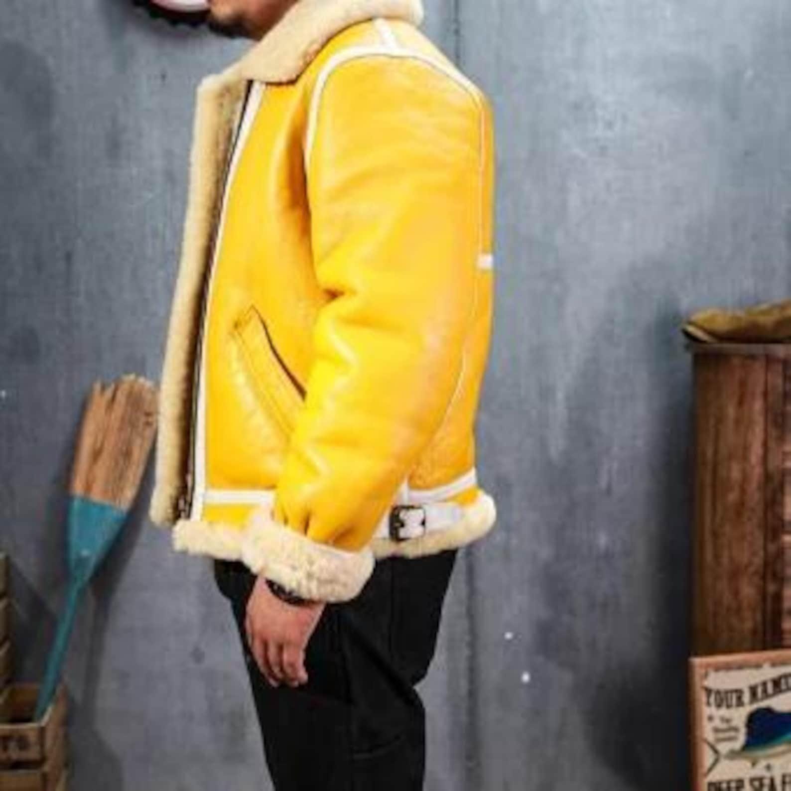 Yellow Shearling Leather Jacket – Men's Aviator Style Winter Coat - Etsy