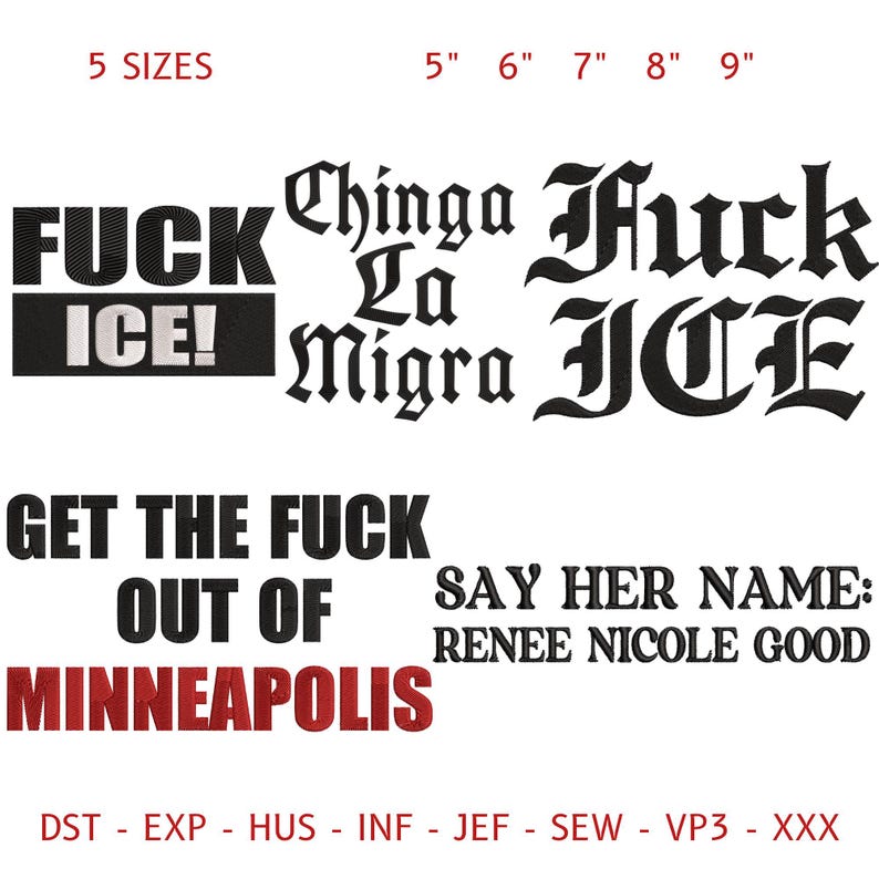 Anti ICE Protest Embroidery File, Say Her Name Renee Nicole Good, Fuck ...