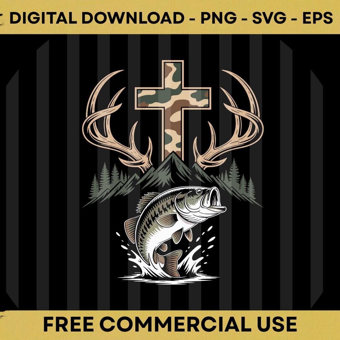 Camo Faith Hunting Fishing PNG SVG EPS Outdoor Christian Cross Design ...