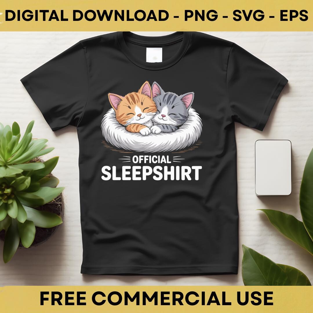 Official Sleepshirt Cute Sleeping Cat SVG PNG EPS: Funny Resting Kitty ...