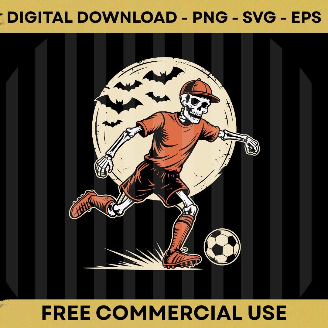 Skeleton Soccer Men SVG PNG EPS: Spooky Halloween Soccer Player Sports ...