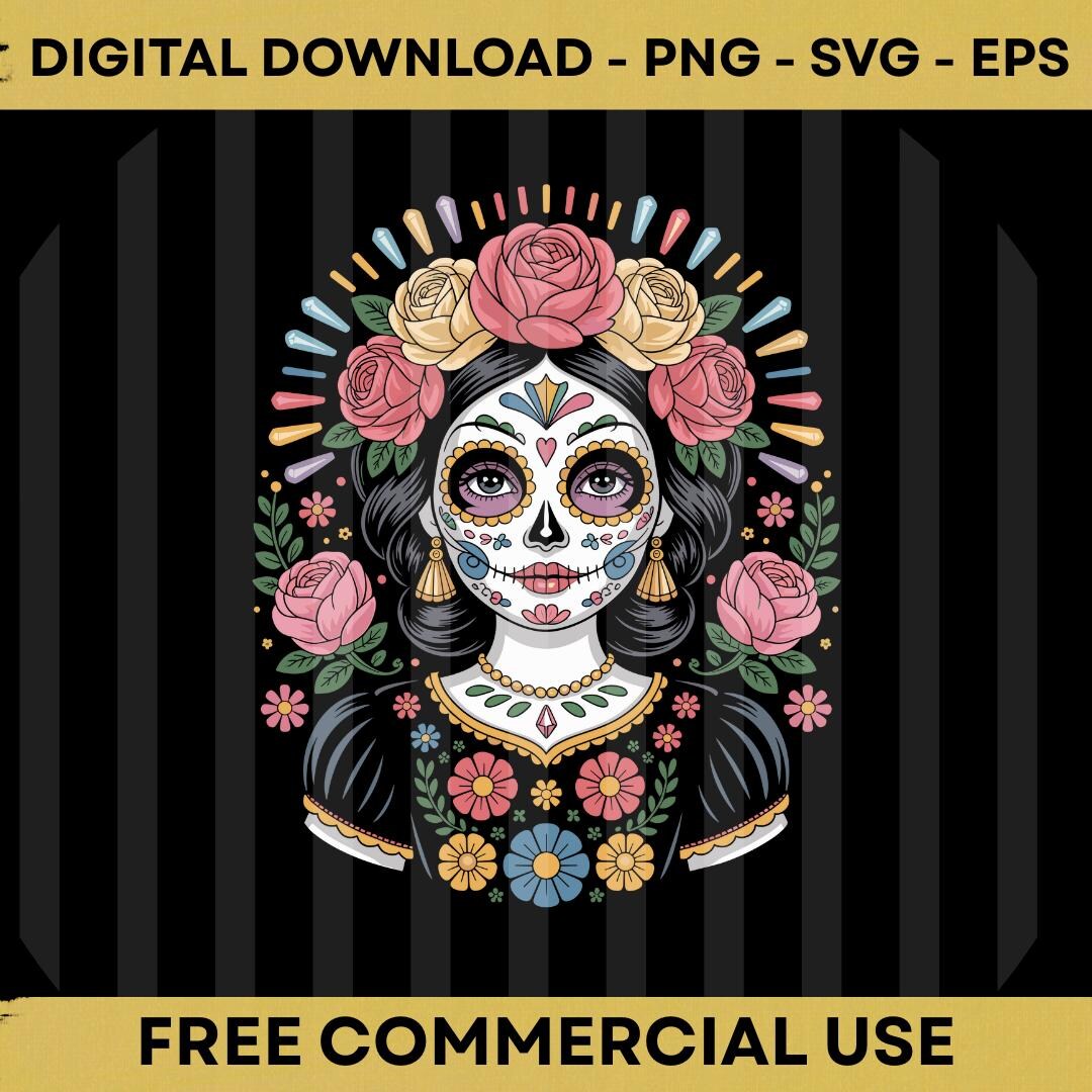 Flower Woman Dia De Los Muertos SVG PNG EPS | Sugar Skull Catrina ...
