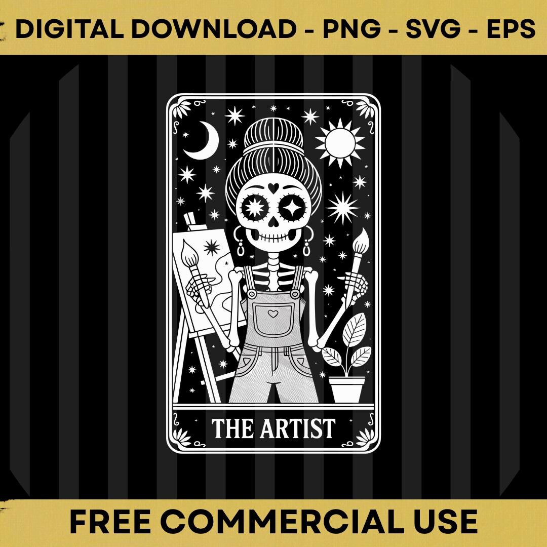 Artist Tarot Card Skeleton Painter PNG SVG EPS Digital Design - Etsy