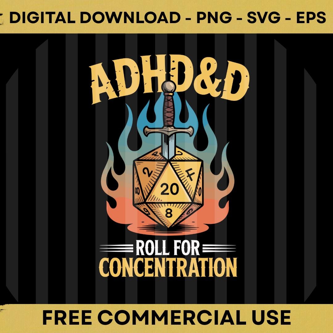 ADHD&D Roll for Concentration PNG Svg Eps Funny DND Quote Design - Etsy