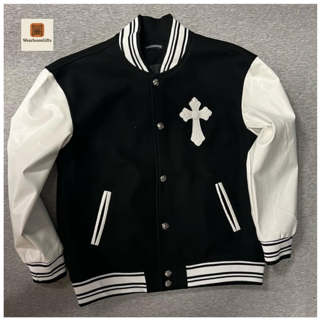 Black Varsity Jacket With Cross Patch – Gothic Streetwear Style ...