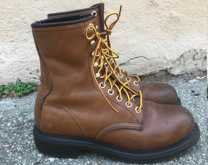 Vintage Unisex Red Wing ANSI Z41 PT83 Brown Leather Steel Toe Work Boots - Engineer Boots ...