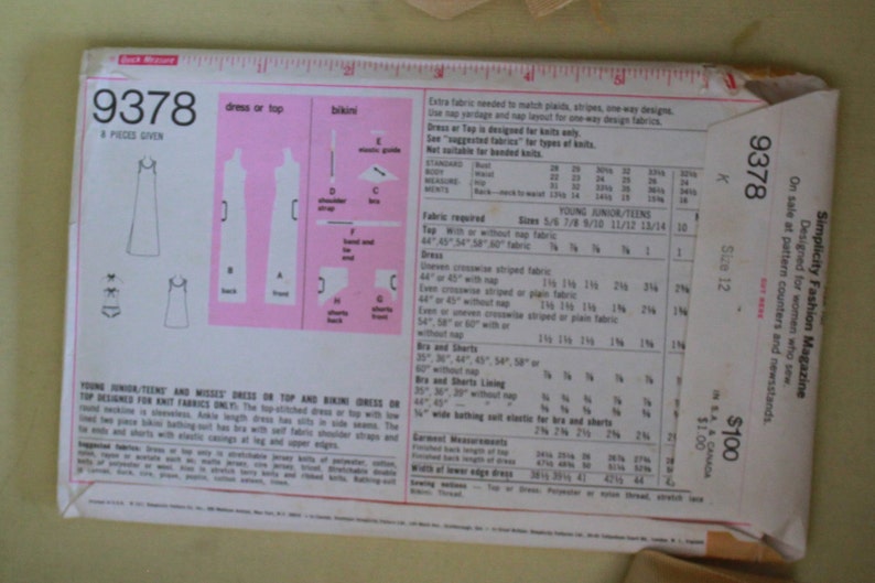 Simplicity 9378 - 1970's Bikini and Beach Dress Pattern - Sheath Dress ...