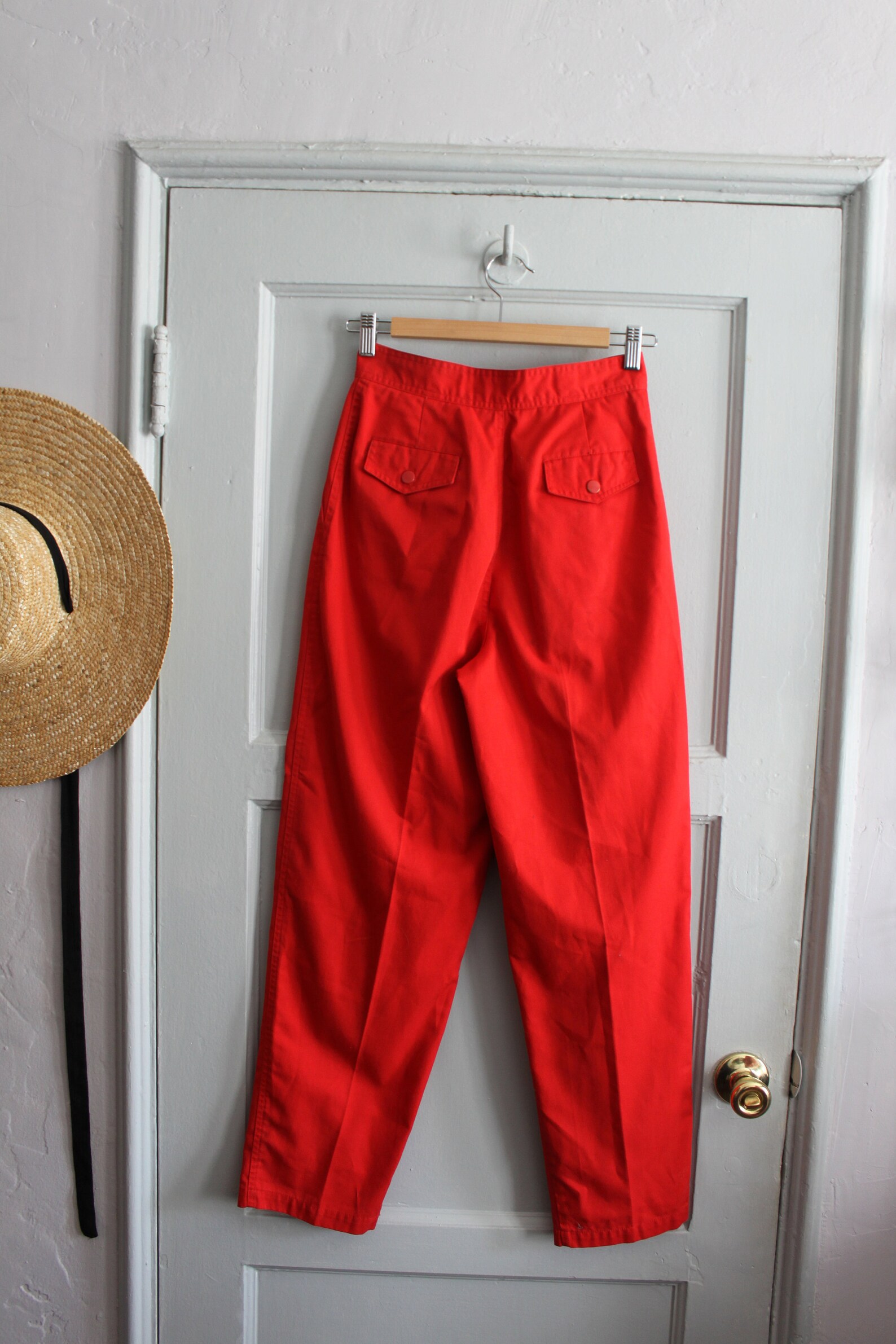 Vintage 1980's High Waist Red Pants Belted Red Trousers | Etsy