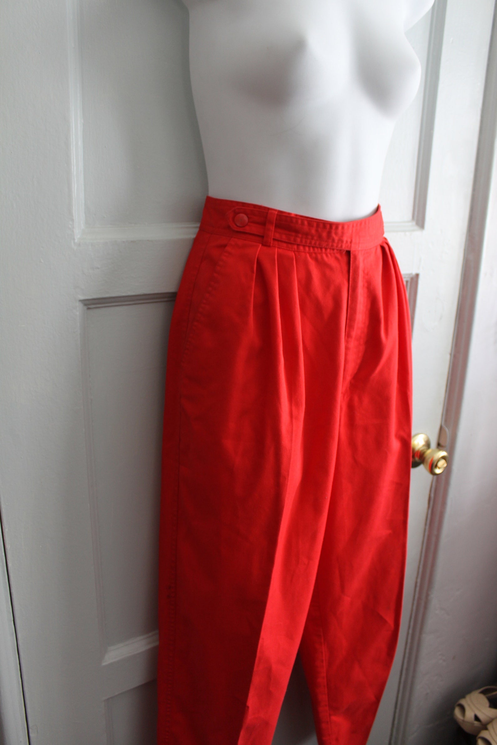 Vintage 1980's High Waist Red Pants Belted Red Trousers - Etsy