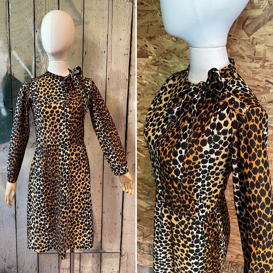 Vintage 1980’s Leopard Print Pinup Rockabilly Dress With Tie Neck by ...