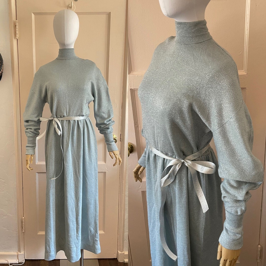 Vintage 1960's Pearly Blue Metallic Wool Sweater Dress by Colt Orient ...