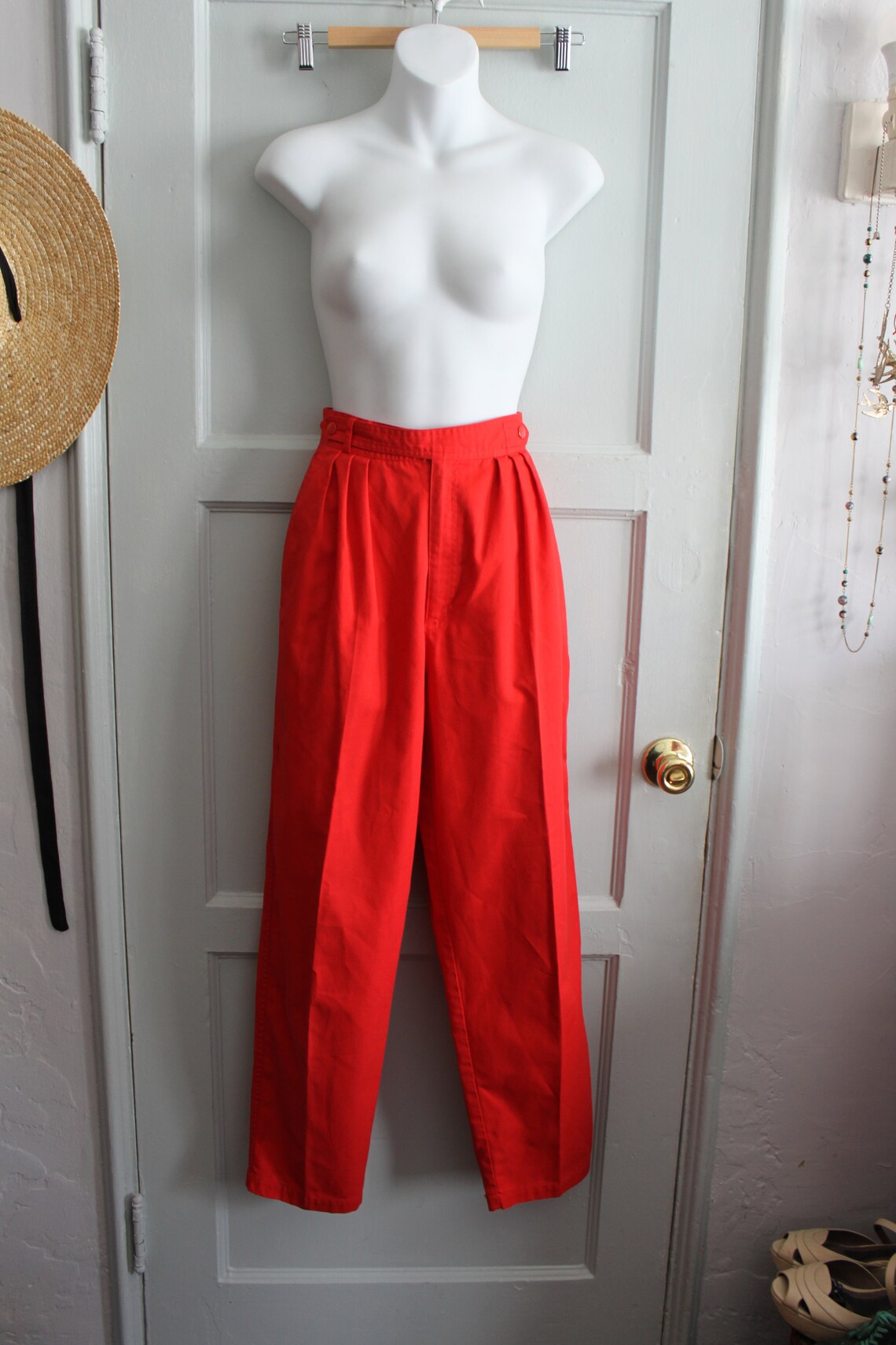 Vintage 1980's High Waist Red Pants Belted Red Trousers - Etsy