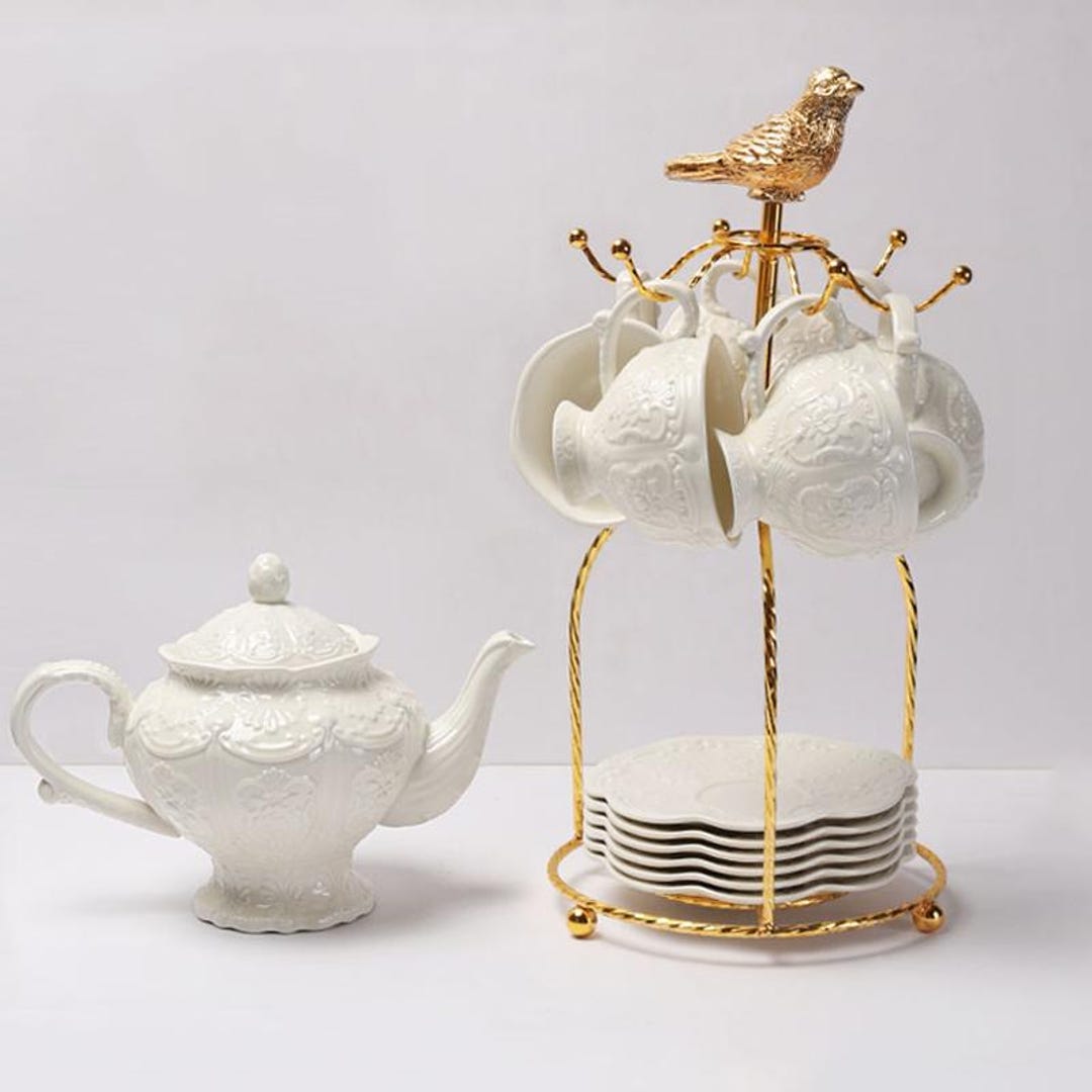 Handmade Ceramic Coffee Set | Simple Tea Set | Embossed Ceramic Coffee ...