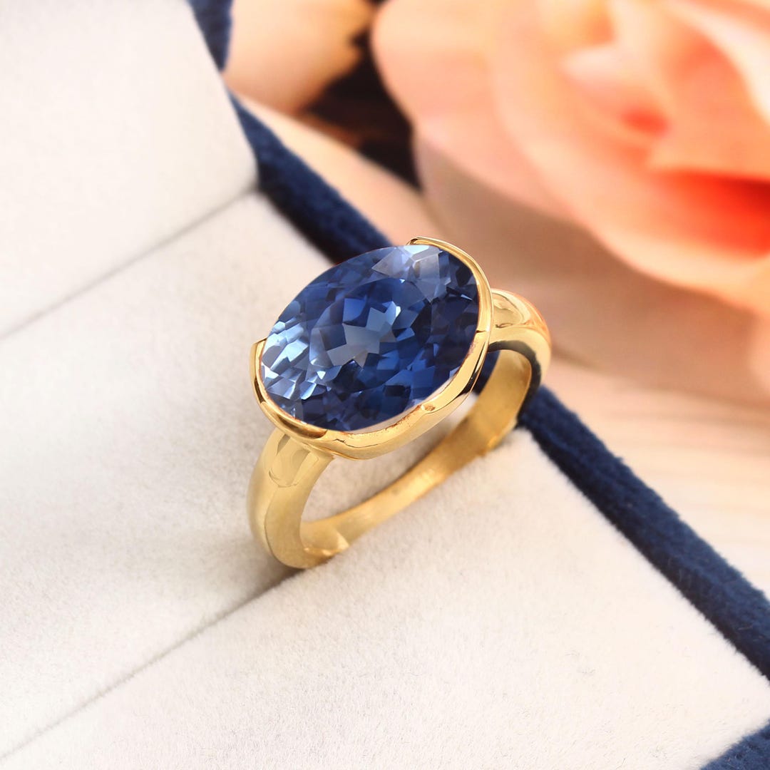 14x10 Mm Royal Blue Sapphire Gemstone Ring : Oval Cut Solitaire ...
