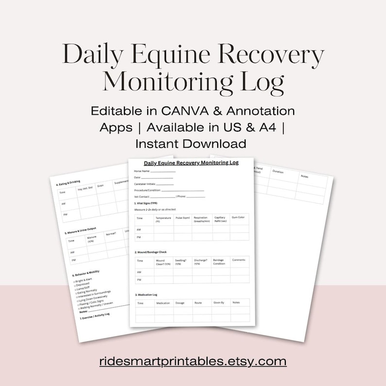 Daily Equine Recovery Log | Printable Horse Post-surgery & Rehab ...