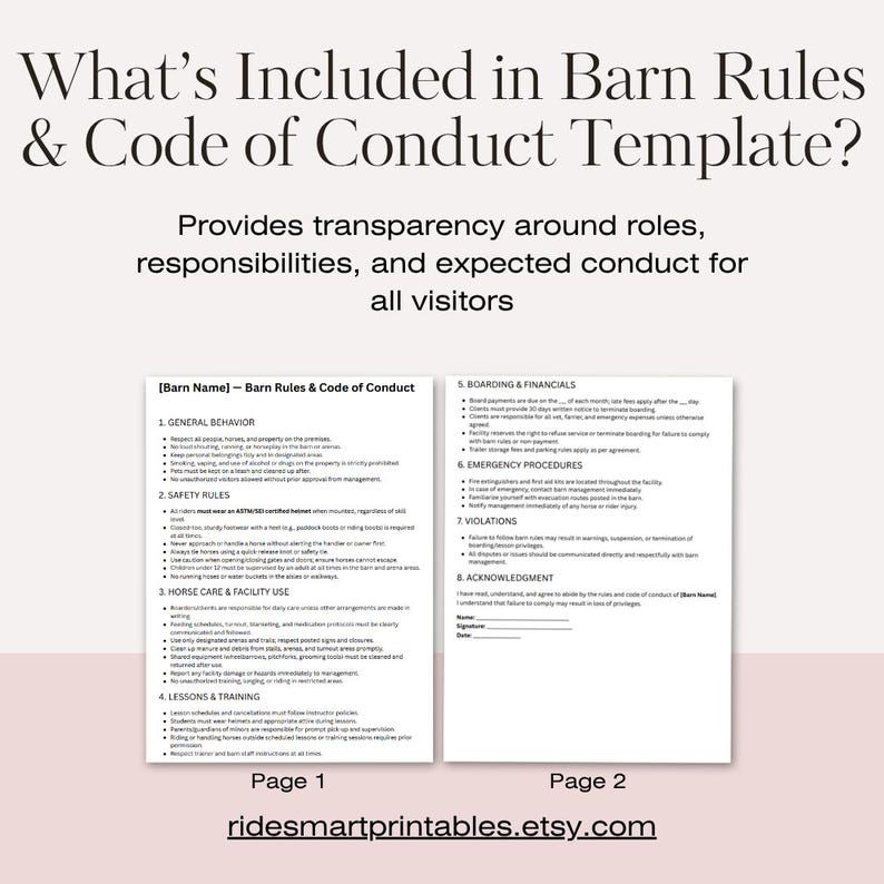 Barn Rules & Code of Conduct | Printable for Horse Boarding, Training ...