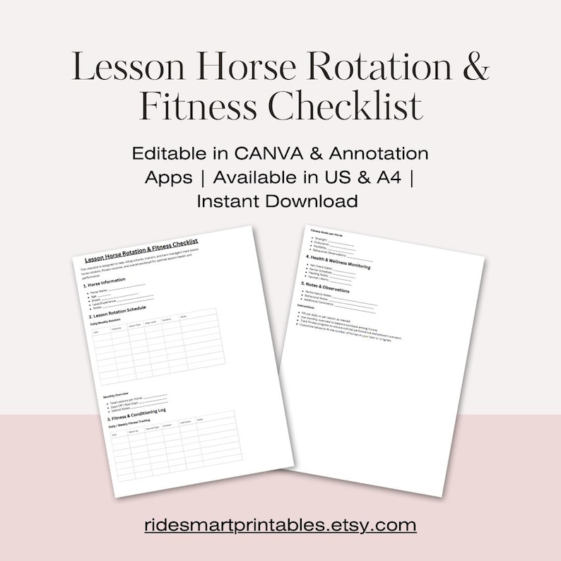 Lesson Horse Rotation & Fitness Checklist | Equine Workout and Lesson ...