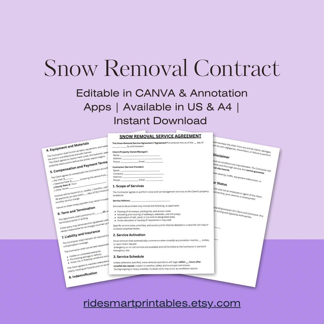 Snow Removal Contract Template | Editable Winter Service Agreement PDF ...
