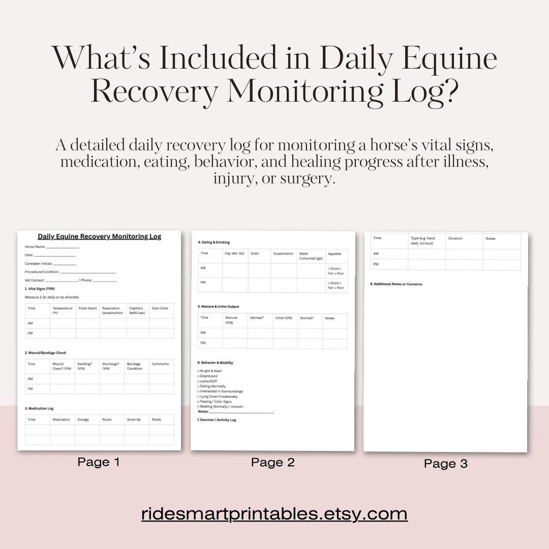 Daily Equine Recovery Log | Printable Horse Post-surgery & Rehab ...