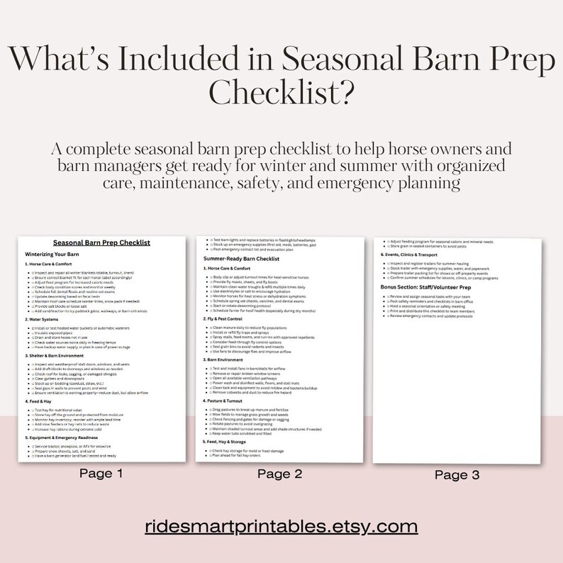 Seasonal Barn Prep Checklist | Printable Winter & Summer Horse Care ...
