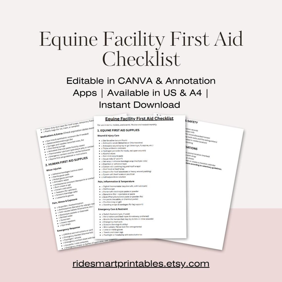 Equine First Aid Checklist: Horse & Human Emergency Supplies (printable ...
