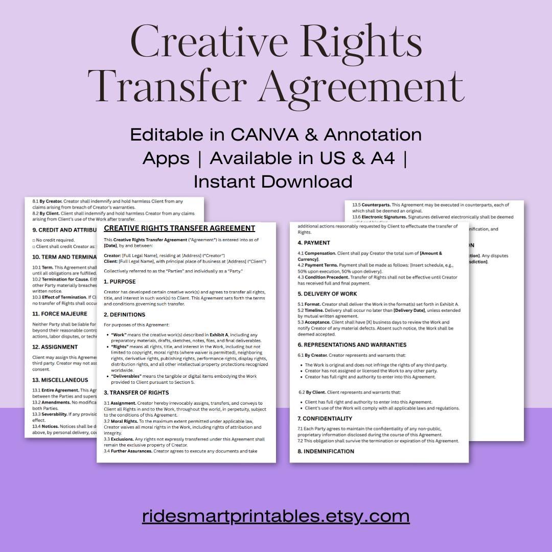 Creative Rights Transfer Agreement Template - Legal Contract (PDF ...
