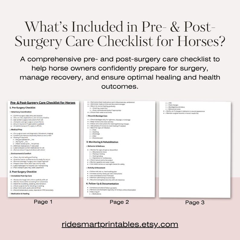 Pre- & Post-surgery Horse Care Checklist - Etsy